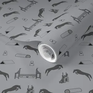 Spoonflower Animals Horses Equestrian Eventing Jumping Horse Custom Pre-pasted Wallpaper - Gray