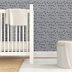 Spoonflower Animals Horses Equestrian Eventing Jumping Horse Custom Pre-pasted Wallpaper - Gray