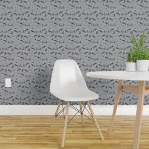 Spoonflower Animals Horses Equestrian Eventing Jumping Horse Custom Pre-pasted Wallpaper - Gray