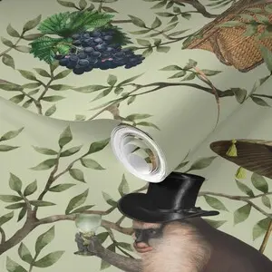 Spoonflower Chinoiserie Vintage Flowers Victorian Animals Custom Pre-pasted Wallpaper - Green