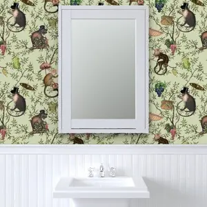 Spoonflower Chinoiserie Vintage Flowers Victorian Animals Custom Pre-pasted Wallpaper