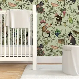 Spoonflower Chinoiserie Vintage Flowers Victorian Animals Custom Pre-pasted Wallpaper