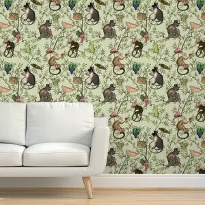 Spoonflower Chinoiserie Vintage Flowers Victorian Animals Custom Pre-pasted Wallpaper