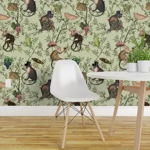 Spoonflower Chinoiserie Vintage Flowers Victorian Animals Custom Pre-pasted Wallpaper