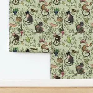 Spoonflower Chinoiserie Vintage Flowers Victorian Animals Custom Pre-pasted Wallpaper