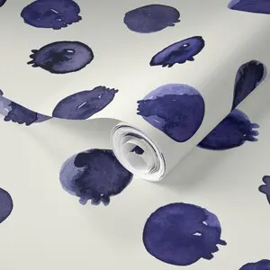Spoonflower Blue Fruit Berries Dots Food Kitchen Custom Pre-pasted Wallpaper - Gray,blue,purple