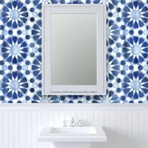 Spoonflower Geometric Moroccan Tile Fashion Nursery And Custom Pre-pasted Wallpaper - Blue
