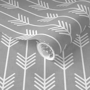 Spoonflower Arrows Light Gray White Arrow Modern Nursery Custom Pre-pasted Wallpaper - Gray,white