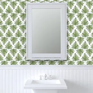 Spoonflower Hawaiian Ferns Tropical Garden White Lauae Traditional Wallpaper - Green