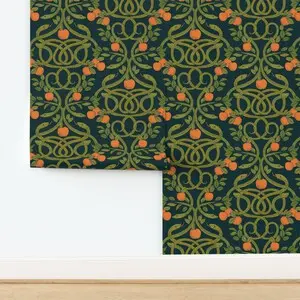 Spoonflower Apples Wallpaper Damask Reptile Snakes Serpentine Custom Pre-pasted Wallpaper