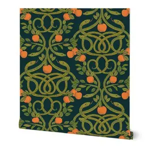 Spoonflower Apples Wallpaper Damask Reptile Snakes Serpentine Custom Pre-pasted Wallpaper
