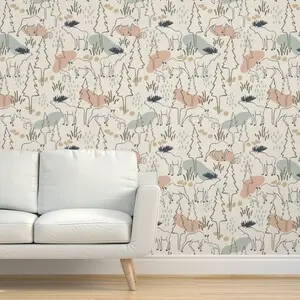 Spoonflower Wilderness Moose Pink Medium 100% Natural Sisal Grasscloth Wallcovering