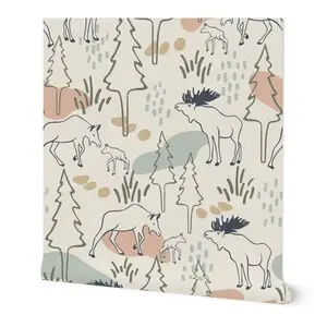 Spoonflower Wilderness Moose Pink Medium 100% Natural Sisal Grasscloth Wallcovering