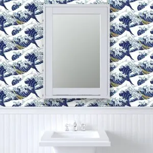 Spoonflower Waves Wave Japanese Water Ocean Print Japan Traditional Wallpaper - Blue