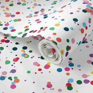Spoonflower Confetti Dots Party Polka Dot Fiesta Mexican Custom Pre-pasted Wallpaper - White,gray,pink