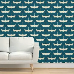 Spoonflower Whooping Crane Migration Night 100% Natural Sisal Grasscloth Wallcovering