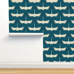 Spoonflower Whooping Crane Migration Night 100% Natural Sisal Grasscloth Wallcovering