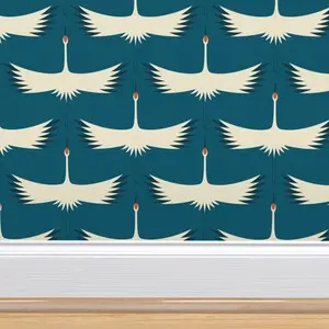 Spoonflower Whooping Crane Migration Night 100% Natural Sisal Grasscloth Wallcovering