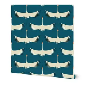 Spoonflower Whooping Crane Migration Night 100% Natural Sisal Grasscloth Wallcovering