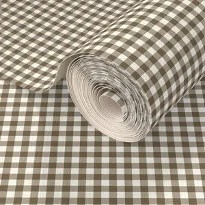 Spoonflower Brown Gingham Pattern Pgbfp01 100% Natural Sisal Grasscloth Wallcovering - White,brown