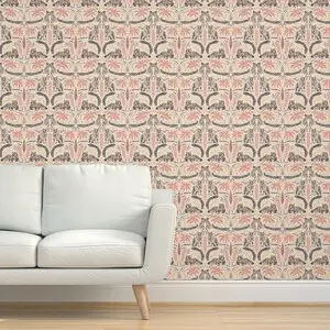 Spoonflower White Tigers Family 100% Natural Sisal Grasscloth Wallcovering - Pink,white