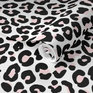 Spoonflower White Pink Leopard Cheetah Black Animal Print Traditional Wallpaper - Pink,black,white