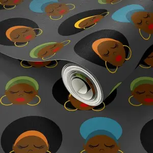 Spoonflower Head Gray Medium Black Graphic African Traditional Wallpaper