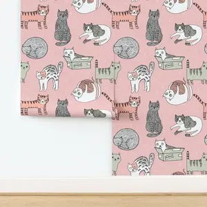 Spoonflower Cat Kitten Kitty Pets Cats Pet Custom Pre-pasted Wallpaper