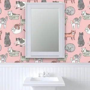 Spoonflower Cat Kitten Kitty Pets Cats Pet Custom Pre-pasted Wallpaper
