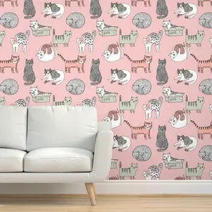 Spoonflower Cat Kitten Kitty Pets Cats Pet Custom Pre-pasted Wallpaper