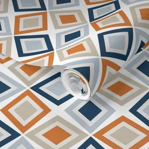 Spoonflower Diamonds Orange Geometric Shapes Optical Illusion Custom Pre-pasted Wallpaper - Gray,blue,brown