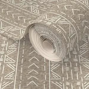 Spoonflower Mudcloth Sand 100% Natural Sisal Grasscloth Wallcovering - Tan,beige
