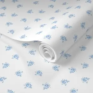 Spoonflower White Blue Flowers And Traditional Wallpaper - White,blue