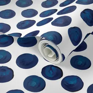 Spoonflower Watercolor Blue Dots Navy Indigo Iddreamyblue19 Traditional Wallpaper Blue,white,black
