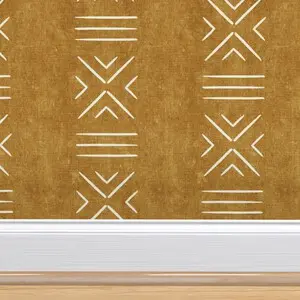 Spoonflower Mud Cloth Tile Stack Mustard Mudcloth Tribal Lad19 100% Natural Sisal Grasscloth Wallcovering - Yellow