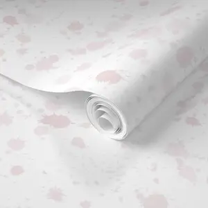 Spoonflower Pale Pink Splatter On White Custom Pre-pasted Wallpaper - White,gray