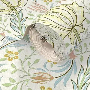 Spoonflower Morris Whimsy Floral 100% Natural Sisal Grasscloth Wallcovering - Green