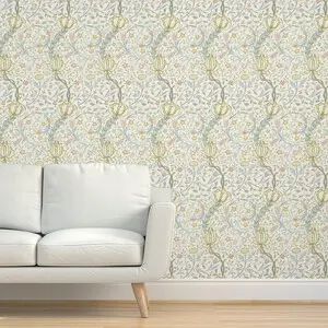 Spoonflower Morris Whimsy Floral 100% Natural Sisal Grasscloth Wallcovering
