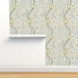 Spoonflower Morris Whimsy Floral 100% Natural Sisal Grasscloth Wallcovering