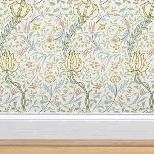 Spoonflower Morris Whimsy Floral 100% Natural Sisal Grasscloth Wallcovering