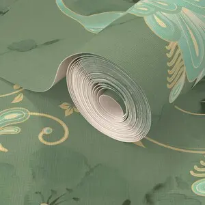 Spoonflower White Peacock Sage 100% Natural Sisal Grasscloth Wallcovering - Sage,green