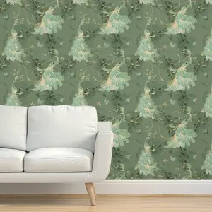 Spoonflower White Peacock Sage 100% Natural Sisal Grasscloth Wallcovering