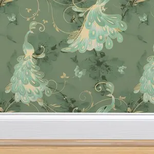 Spoonflower White Peacock Sage 100% Natural Sisal Grasscloth Wallcovering