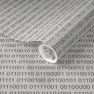 Spoonflower Computer Nerd Geek Binary Stem Tech Technology Custom Pre-pasted Wallpaper - Gray