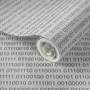 Spoonflower Computer Nerd Geek Binary Stem Tech Technology Custom Pre-pasted Wallpaper - Gray