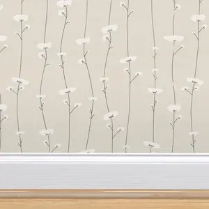 Spoonflower Wildflower Stems X Taupe Large 100% Natural Sisal Grasscloth Wallcovering