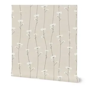 Spoonflower Wildflower Stems X Taupe Large 100% Natural Sisal Grasscloth Wallcovering