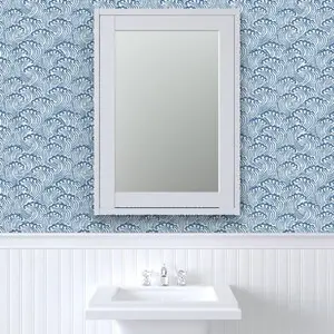 Spoonflower Japanese Light Decor Waves Interior Ocean Custom Pre-pasted Wallpaper