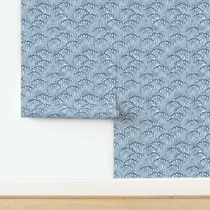 Spoonflower Japanese Light Decor Waves Interior Ocean Custom Pre-pasted Wallpaper