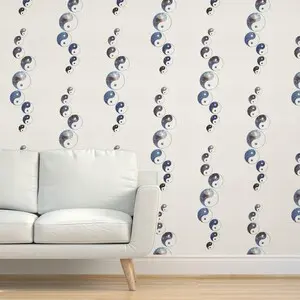 Spoonflower Yin And Yang Space Curves 100% Natural Sisal Grasscloth Wallcovering - White,blue